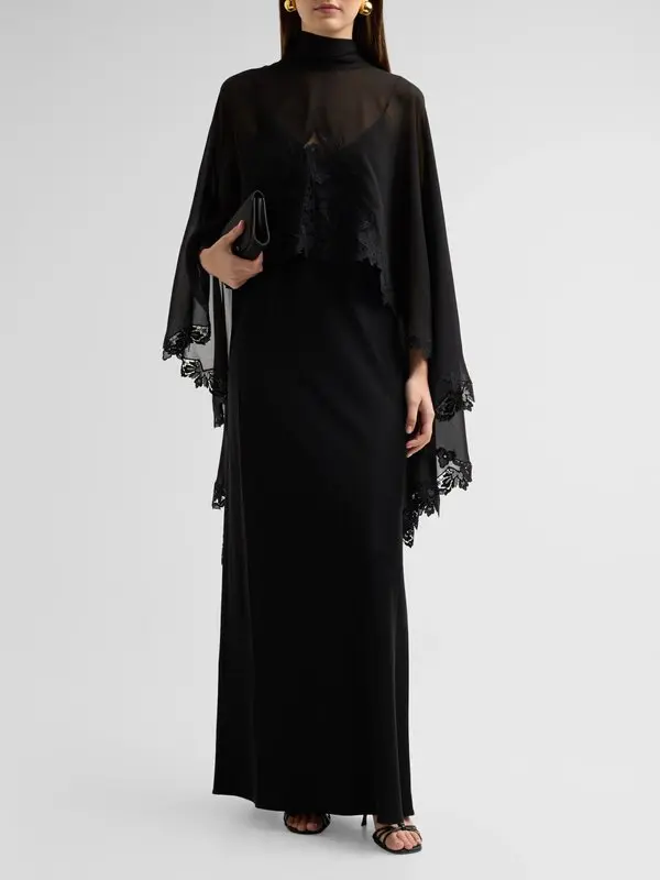 Kobi Halperin Car Satin A-line Cape Maxi Dress - Black