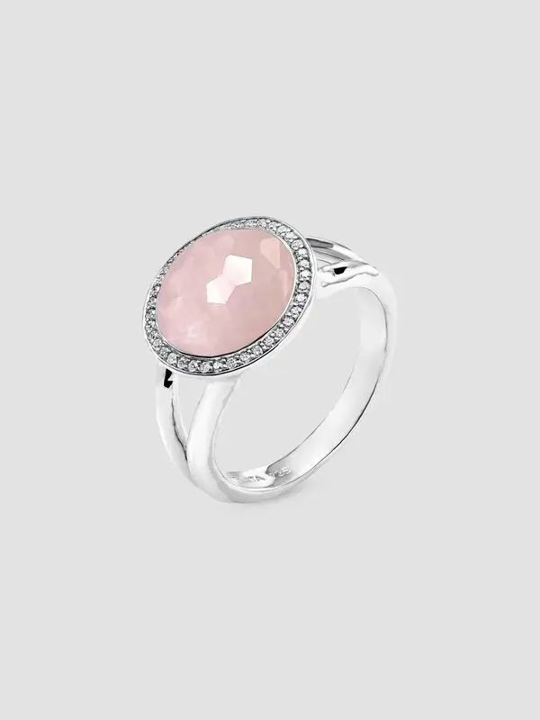 Ippolita Lollipop Sterling Rose Quartz & Mother-of-pearl Doublet & 0.15 Tcw Diamond Mini Ring - Silver