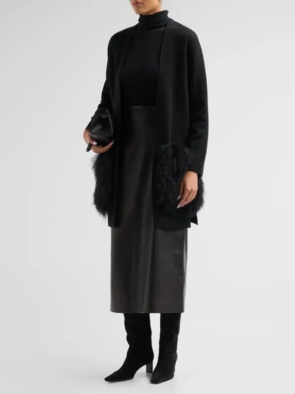 Kobi Halperin Cori Shearling-trim Wool-blend Cardigan - Black