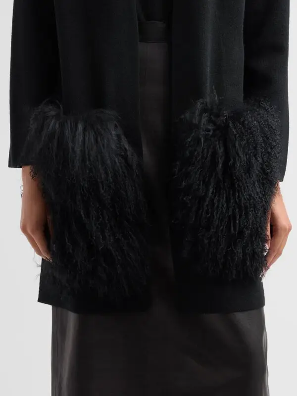 Kobi Halperin Cori Shearling-trim Wool-blend Cardigan - Black