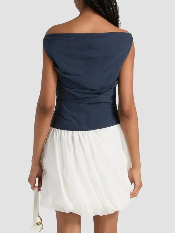 Simkhai Salina Two-tone Off-the-shoulder Bubble Minidress