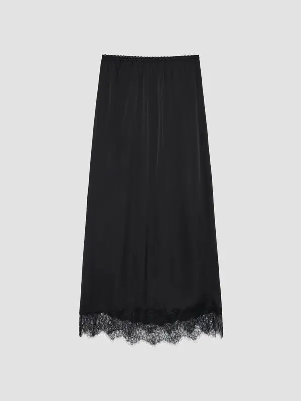 ANINE BING Shelby Silk-blend Lace-trim Midi Skirt