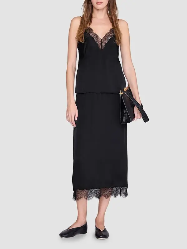 ANINE BING Shelby Silk-blend Lace-trim Midi Skirt