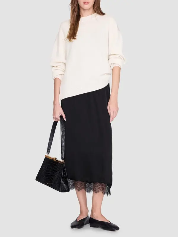 ANINE BING Shelby Silk-blend Lace-trim Midi Skirt