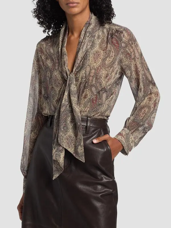 FRAME The Paisley Silk Tie Blouse