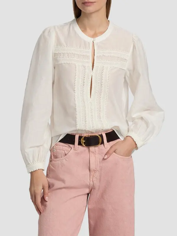 RE/DONE Tate Lace-trim Cotton-silk Voile Blouse