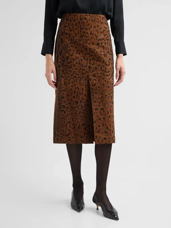 Kobi Halperin Melissa Leopard-print Suede Midi Skirt