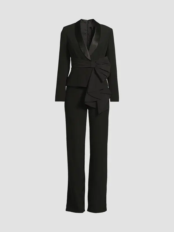 Aidan Mattox Draped Stretch-crepe Tuxedo-style Jumpsuit - Black