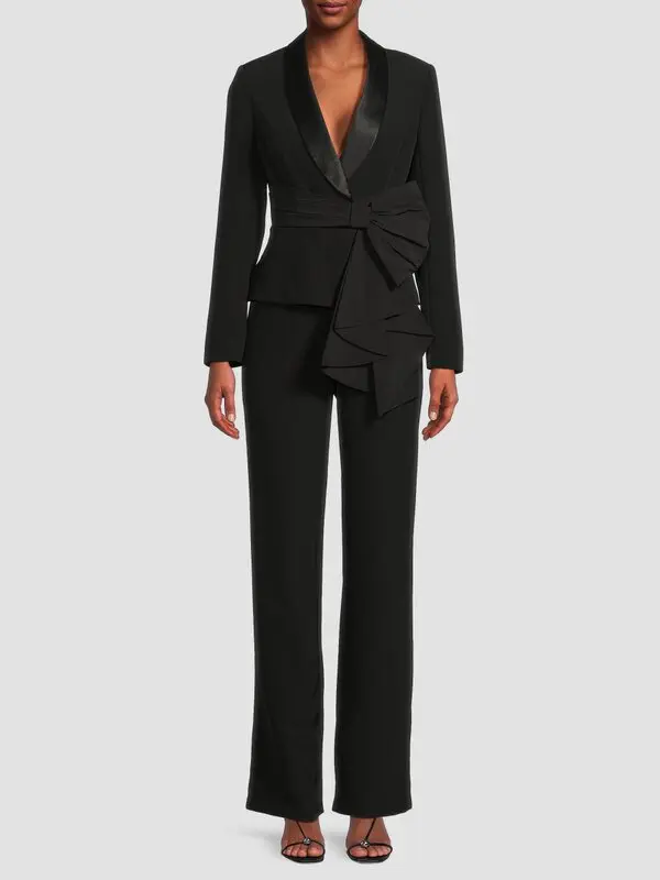 Aidan Mattox Draped Stretch-crepe Tuxedo-style Jumpsuit - Black