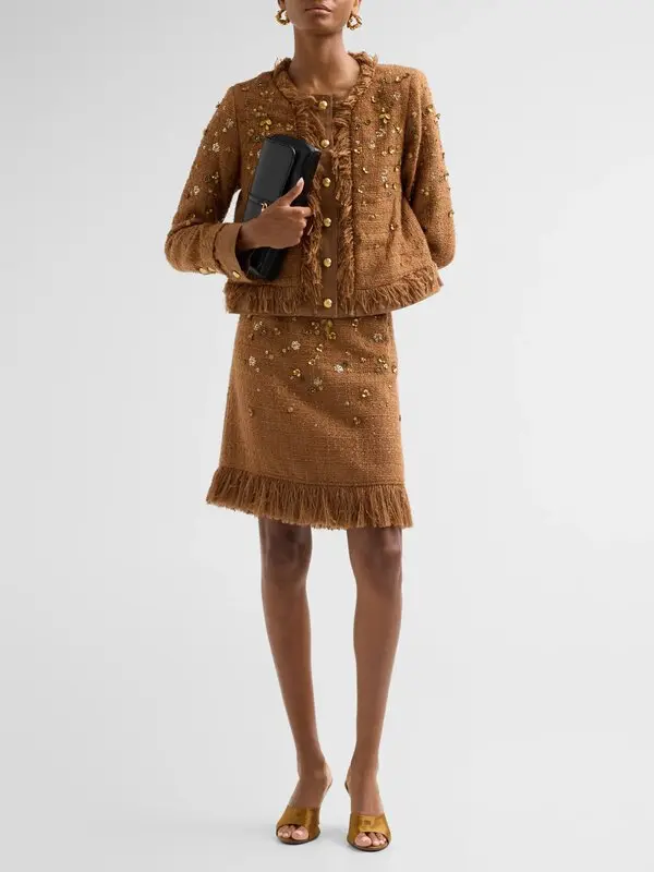 Kobi Halperin Marisa Embellished Tweed Knee-length Skirt