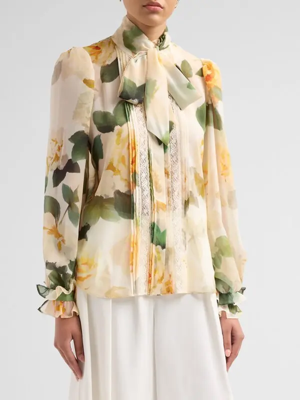 UNGARO Odessa Floral Lace-trimmed Blouse