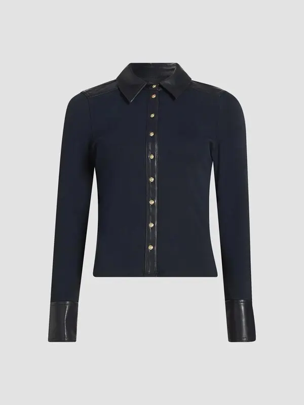 Cinq À Sept Magali Faux-leather-trim Stretch-cotton Top