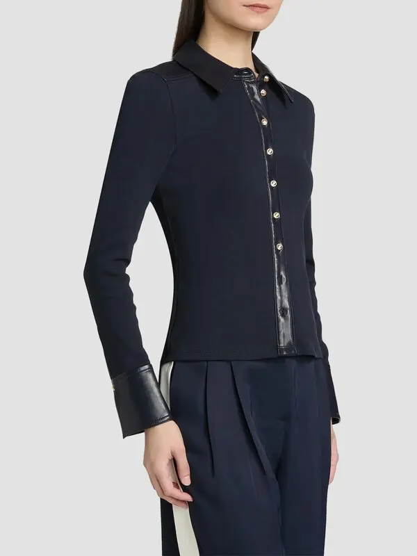 Cinq À Sept Magali Faux-leather-trim Stretch-cotton Top