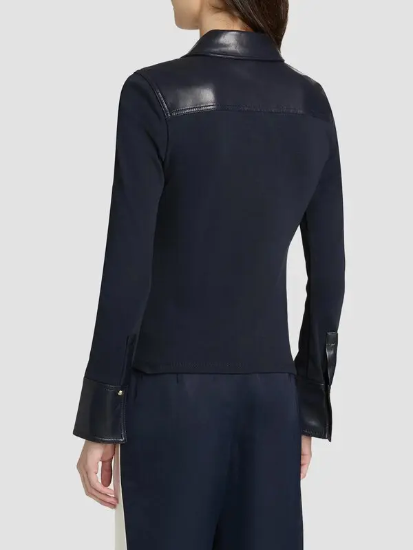 Cinq À Sept Magali Faux-leather-trim Stretch-cotton Top