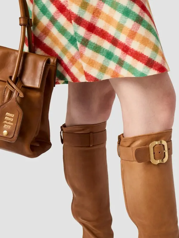 Miu Miu Nappa Leather Boots With Buckle - Brown