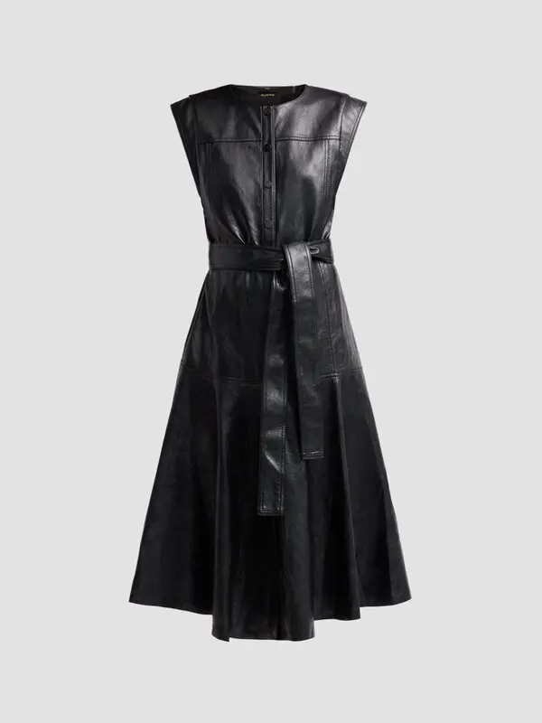 Kobi Halperin Brenda Faux-leather Tie-waist Midi Dress - Black
