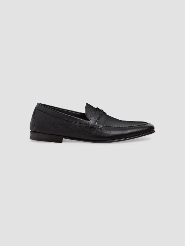 Zegna Natural Grain Leather Mocassin Loafer - Black