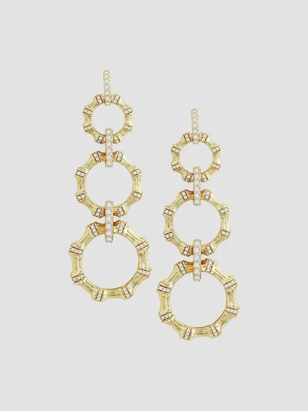 ANABEL ARAM Bamboo 18k--plated & Cubic Zirconia Triple Drop Earrings