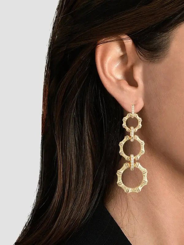 ANABEL ARAM Bamboo 18k--plated & Cubic Zirconia Triple Drop Earrings