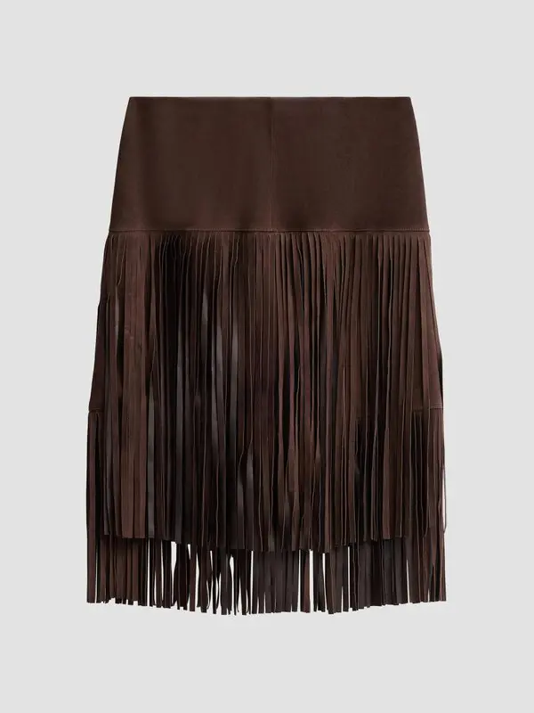 Kobi Halperin Kyla Fringed Suede Midi Skirt