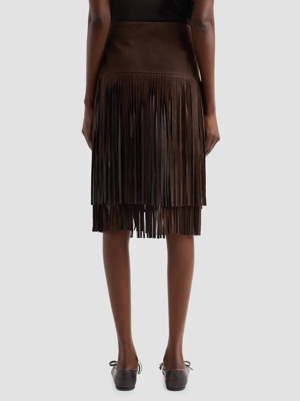 Kobi Halperin Kyla Fringed Suede Midi Skirt