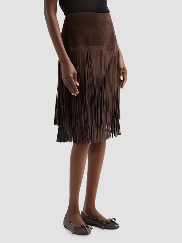 Kobi Halperin Kyla Fringed Suede Midi Skirt