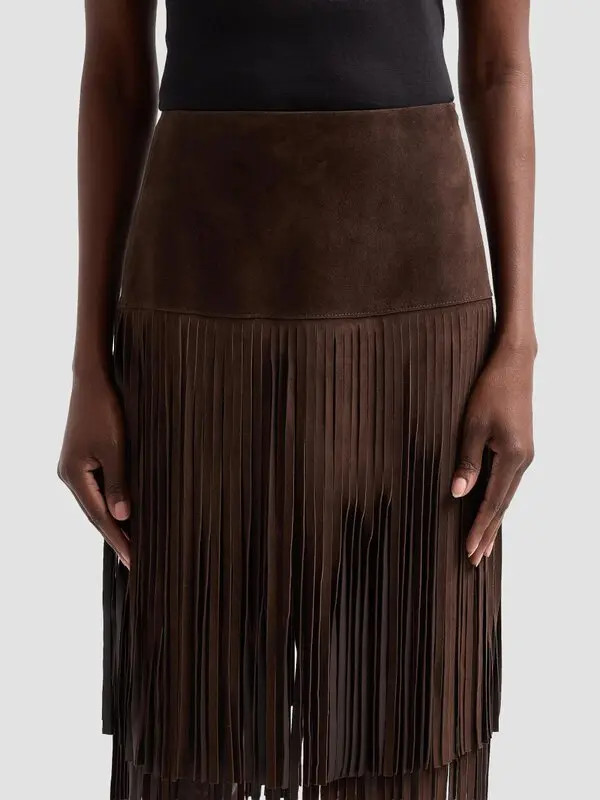 Kobi Halperin Kyla Fringed Suede Midi Skirt