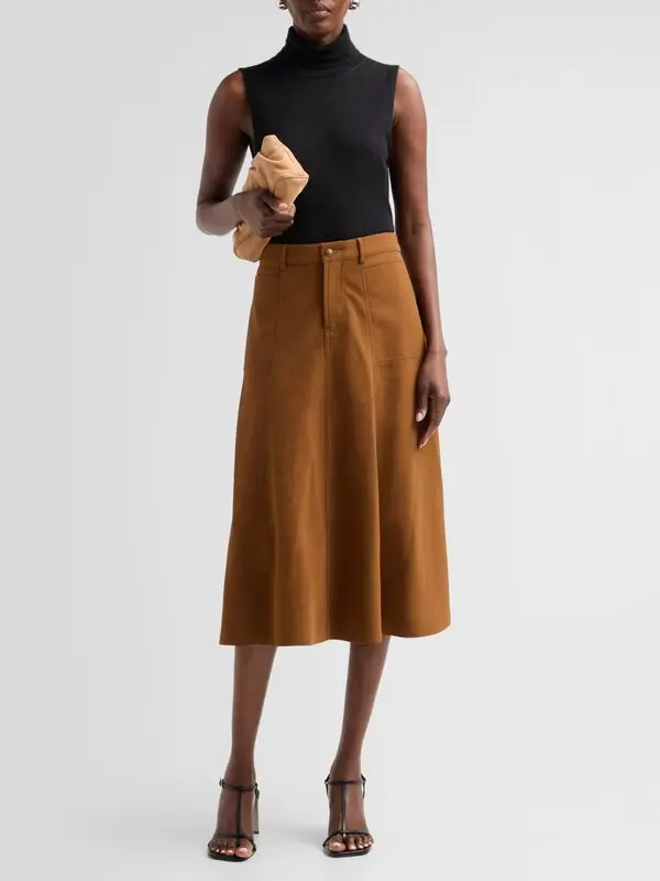 Kobi Halperin Connor Leather A-line Midi Skirt - Cognac