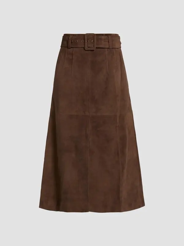 Veronica Beard Alexie Belted Suede A-line Skirt - Mocha