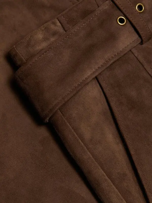 Veronica Beard Alexie Belted Suede A-line Skirt - Mocha