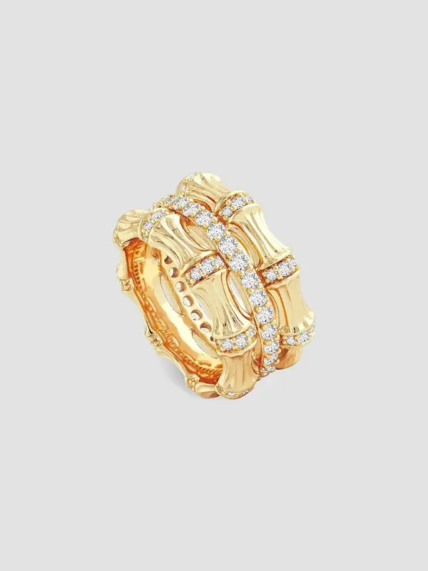 ANABEL ARAM Bamboo 18k--plated & Cubic Zirconia Stacking Ring