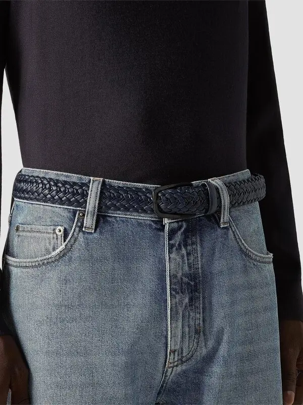 Zegna Leather Braided Belt - Blue