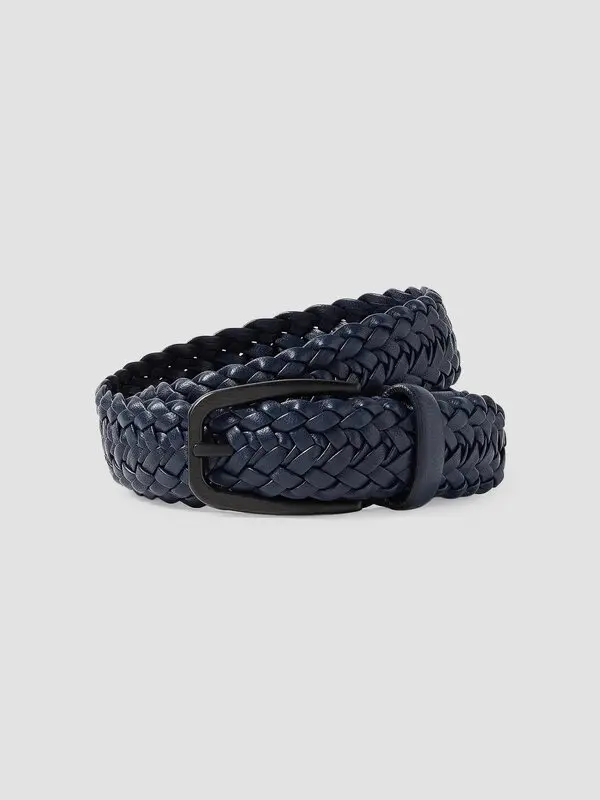 Zegna Leather Braided Belt - Blue