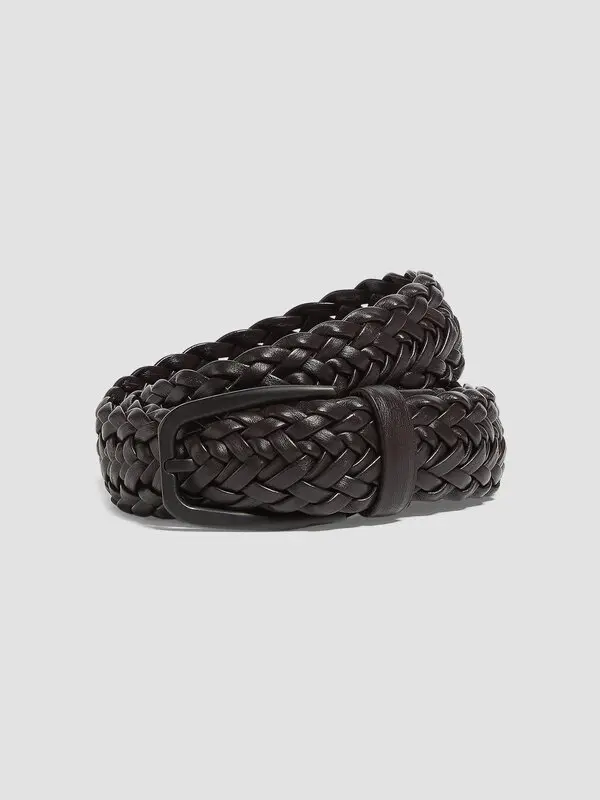 Zegna Leather Braided Belt - Dark Brown