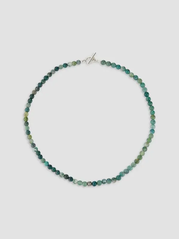 JAN LESLIE Moss Agate & Sterling Silver Beaded Necklace