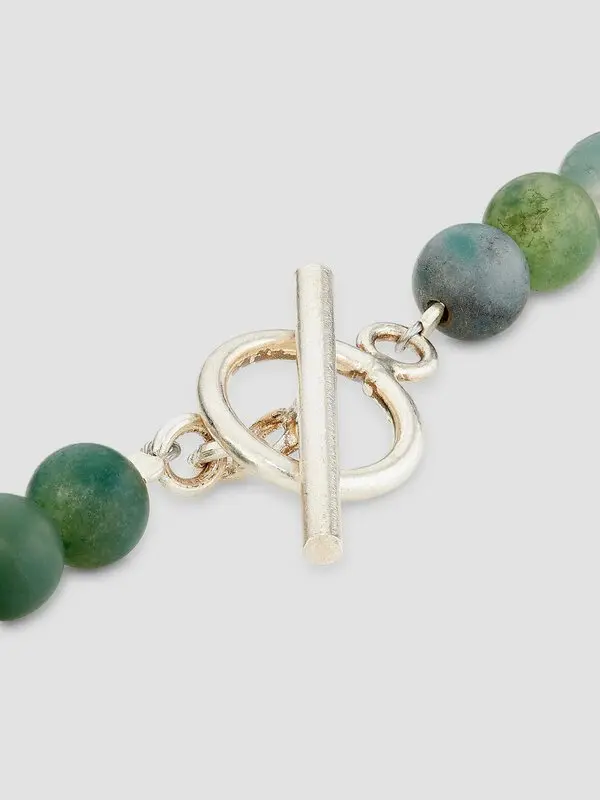 JAN LESLIE Moss Agate & Sterling Silver Beaded Necklace
