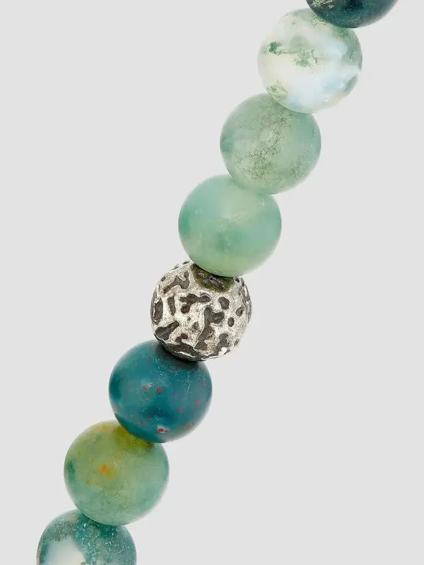JAN LESLIE Moss Agate & Sterling Silver Beaded Necklace