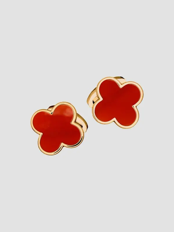 JAN LESLIE Four Leaf Clover Goldtone & Malachite Cufflinks - Red