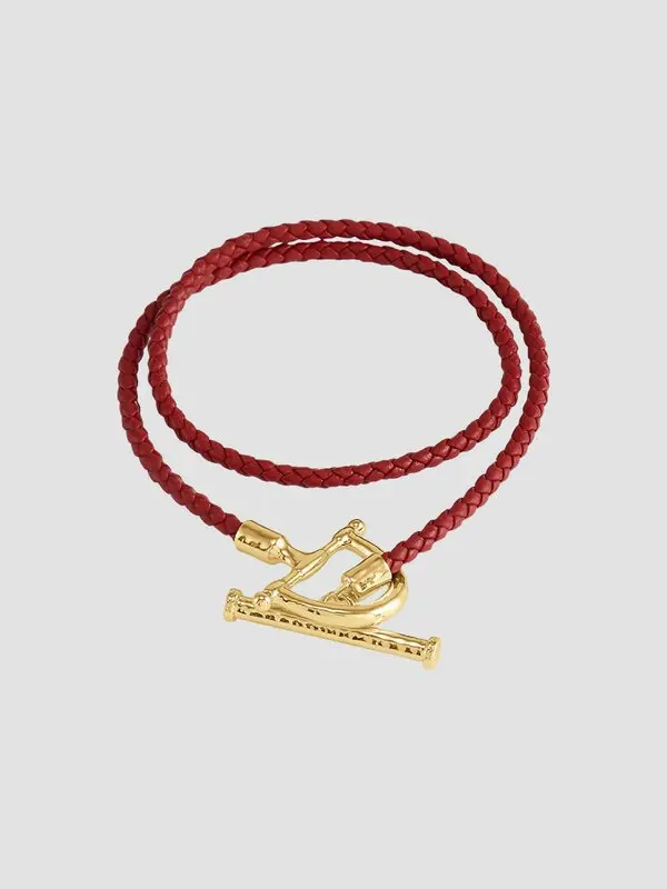 ANABEL ARAM Cheval Braided Leather & 18k-gold-plated Wrap Bracelet - Rouge