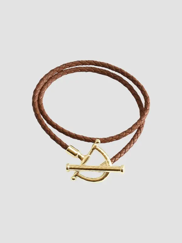 ANABEL ARAM Cheval Braided Leather & 18k-gold-plated Wrap Bracelet - Saddle