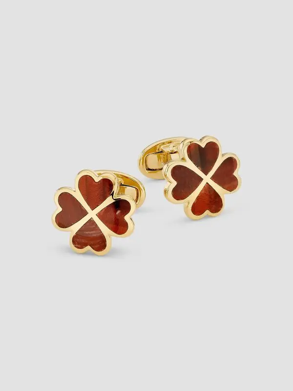 JAN LESLIE 18k-yellow-gold Vermeil & Tiger's Eye 4-leaf Clover Cufflinks - Red