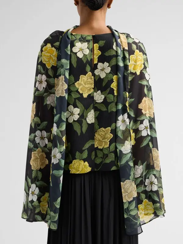 UNGARO Anabella Draped Floral Chiffon Blouse