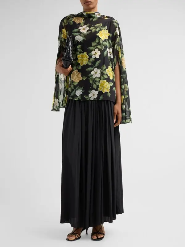 UNGARO Anabella Draped Floral Chiffon Blouse