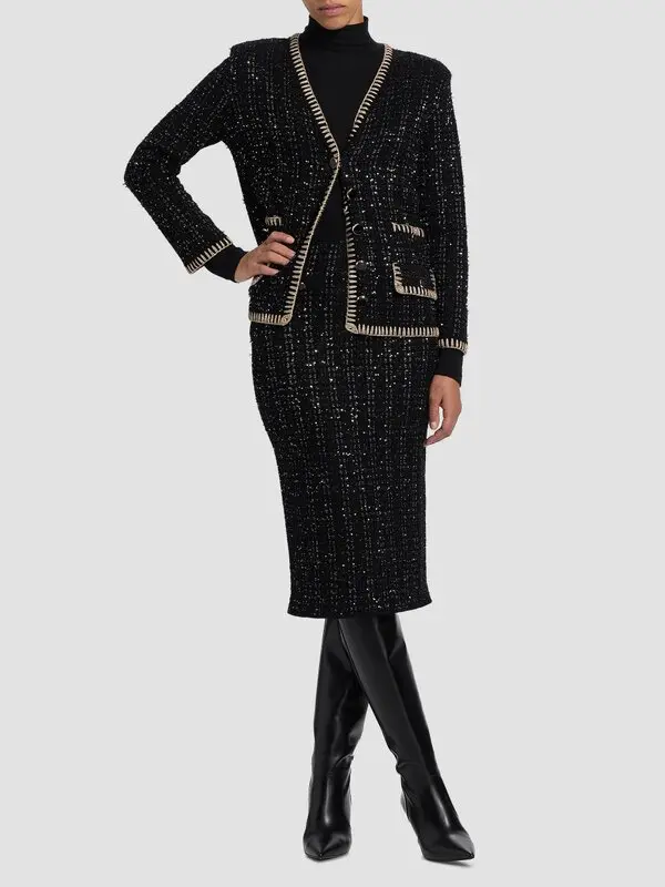 Veronica Beard Corbin Sequined Knit Pencil Skirt