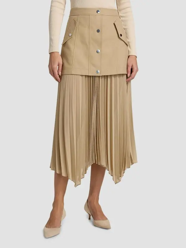 Veronica Beard Patricka Mixed Media Pleated Midi-skirt - Sand