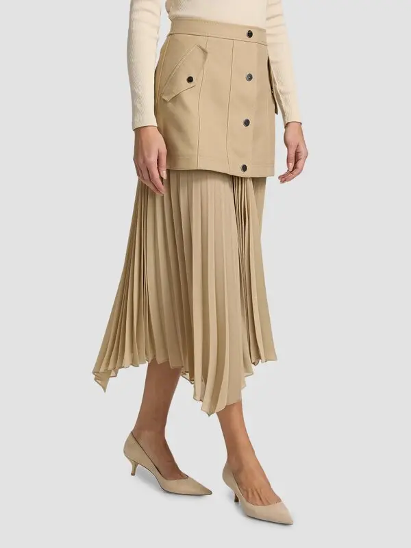 Veronica Beard Patricka Mixed Media Pleated Midi-skirt - Sand