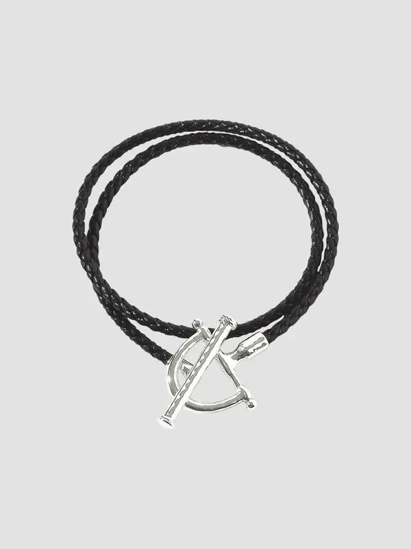 ANABEL ARAM Cheval Braided Leather & Sterling Silver-plated Wrap Bracelet - Black