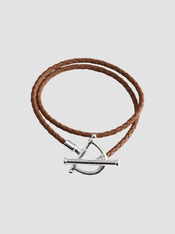 ANABEL ARAM Cheval Braided Leather & Sterling Silver-plated Wrap Bracelet - Saddle