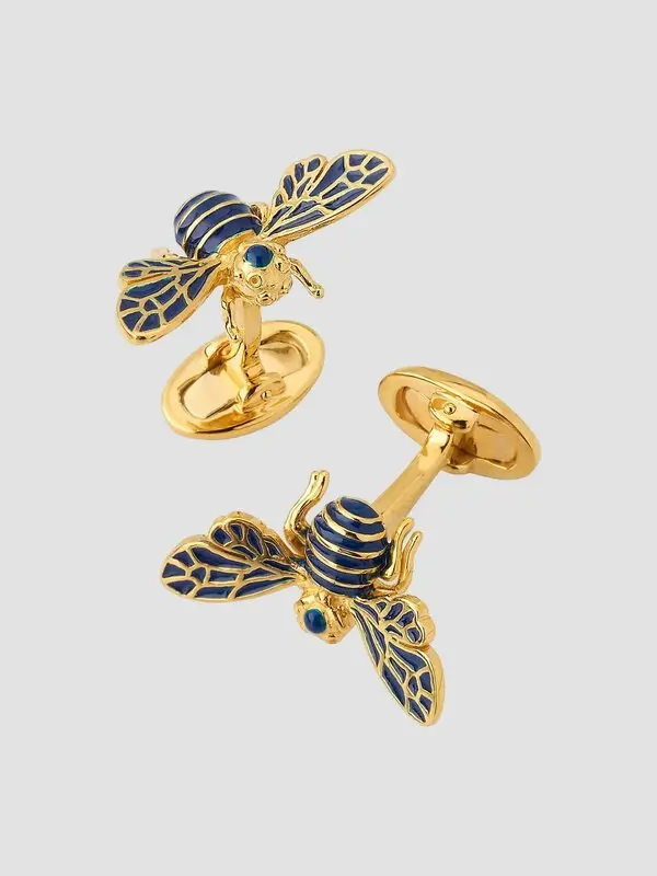 JAN LESLIE 18k Gold Vermeil & Enamel Bee Cufflinks