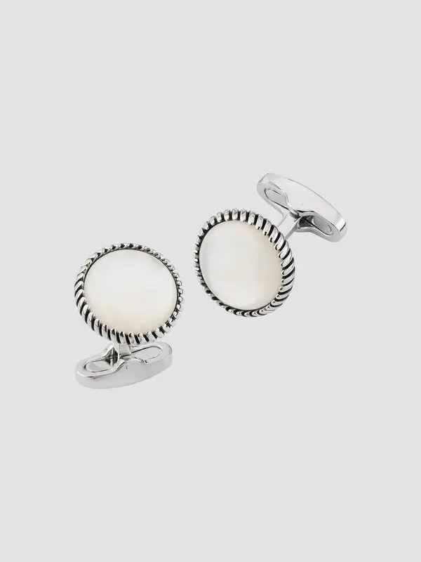 LINK UP Round Mother Of Pearl Rope Border Cufflinks